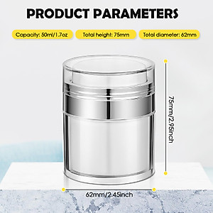 3 Pcs Airless Pump Jar 1.7oz Cream Jar Vacuum Bottle Moisturizer Pump Dispenser with Pump for Skincare Creams Lotions Leak Proof Airless Pump Bottles for Toiletries Refillable Travel Lotion Containers