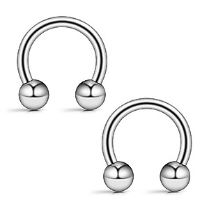 Ruifan 12G 12mm 316L Surgical Steel CBR Horseshoe Circular Rings PA Lip Eyebrow Nipple Nose Helix Tragus Cartilage Septum Piercing Jewelry 2PCS - Silver