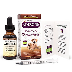Amber NaturalZ Adizone Herbal Supplement for Dogs | Canine Herbal Supplement for Occasional Soreness, Stiffness, Aches and Discomfort | 1 Fluid Ounce Glass Bottle | Manufactured in The USA