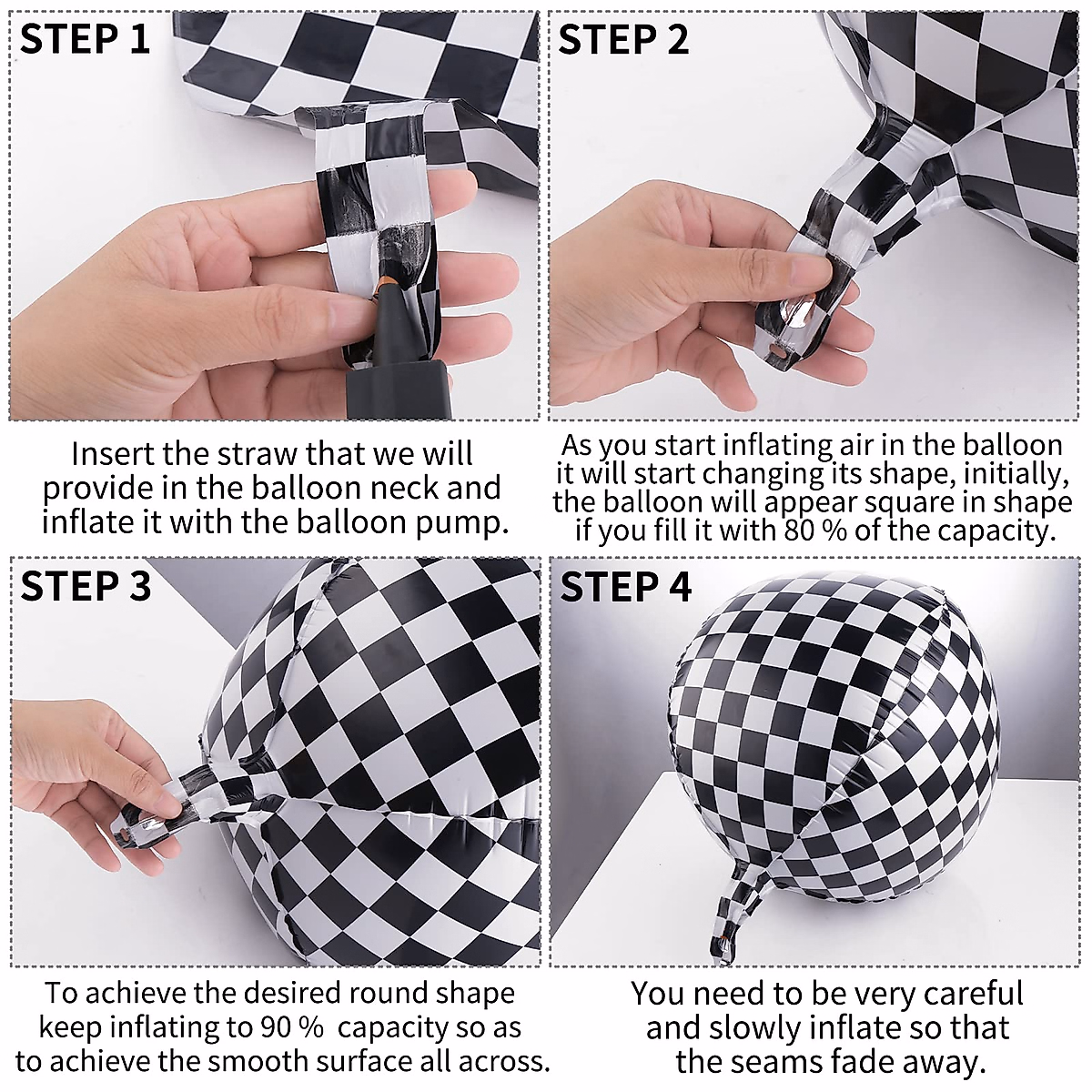 6 Pieces Checkered Balloons, Race Car Balloons 22 Inch Black and White Checkered Balloons 4d Round Sphere Foil Checkered Flag Balloons for Boy Adult Racing Themed Party Decoration Supply