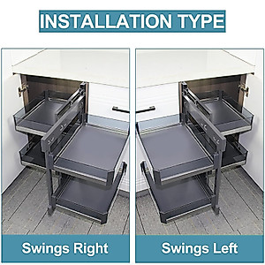 QLYFWLKQ Blind Corner Cabinet Pull Out Organizer, 2 Tier 4 Shelf Chrome Blind Corner Soft Close, Corner Kitchen Cabinet Pull Out Storage Rack Shelf