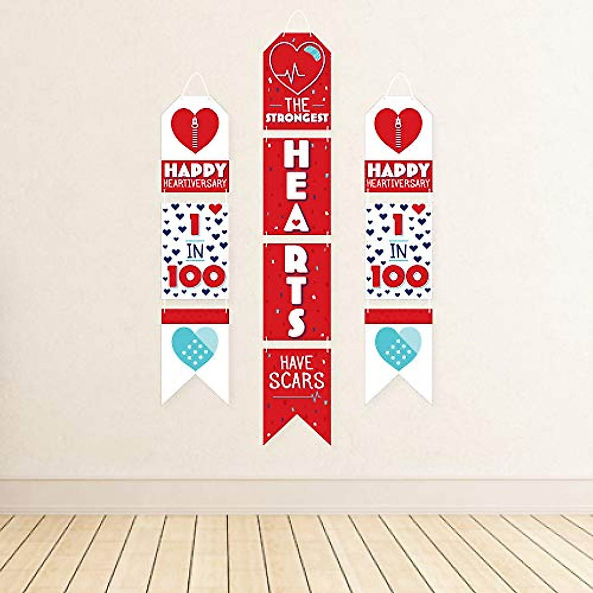 Big Dot of Happiness Happy Heartiversary - Hanging Vertical Paper Door Banners - CHD Awareness Wall Decoration Kit - Indoor Door Decor