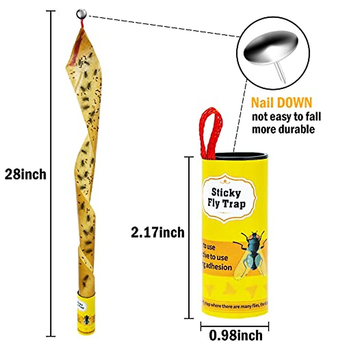 Dwcom 20PCS Sticky Fly Strips, Fly Paper Roll Hanging, Fly Tape Trap Ribbon, Gnat Mosquito Catcher Killer Indoor&Outdoor