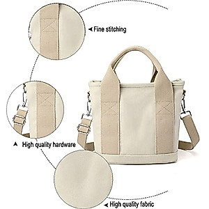 WITATAOGE Large Capacity Multi-Pocket Handbag Canvas Tote Crossbody Shoulder Bag Top Handle Purse for School Daily Travel (Beige)