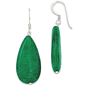 925 Sterling Silver Green Jade Teardrop Drop Dangle Earrings