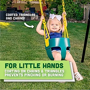 Deluxe High Back Full Bucket Toddler Swing with Exclusive Chain & Triangle Dip Pinch Protection - Green - Squirrel Products