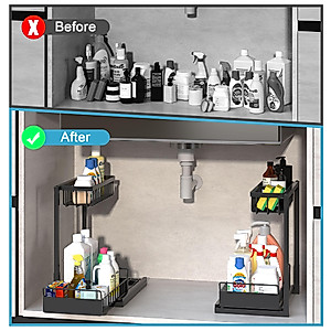 reepor 2 Pack Under Sink Organizer,2-Tier Pull Out Cabinet Organizer Under Kitchen Sink Organizer,Under Cabinet Storage Multi-Use for Bathroom Laundry Kitchen