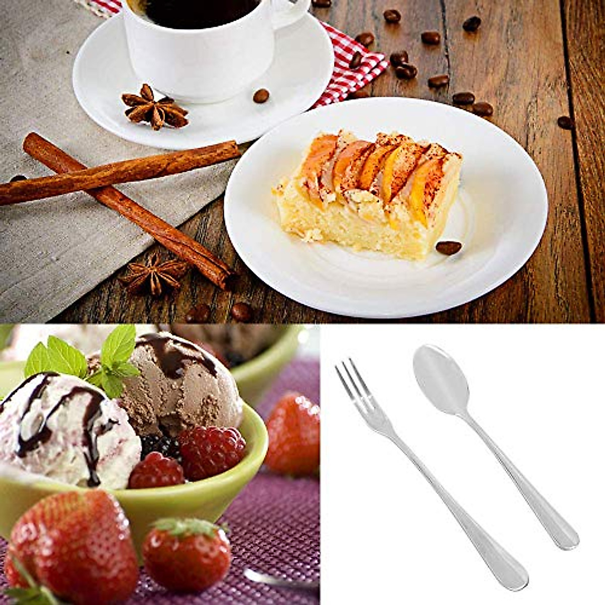 12pcs Stainless Steel Tea Dinner Server Spoon and Cake Fruit Forks Kitchen Accessory Wedding Party for Dessert, Salad, Appetizer, Cocktail(6 Forks + 6 Spoons)