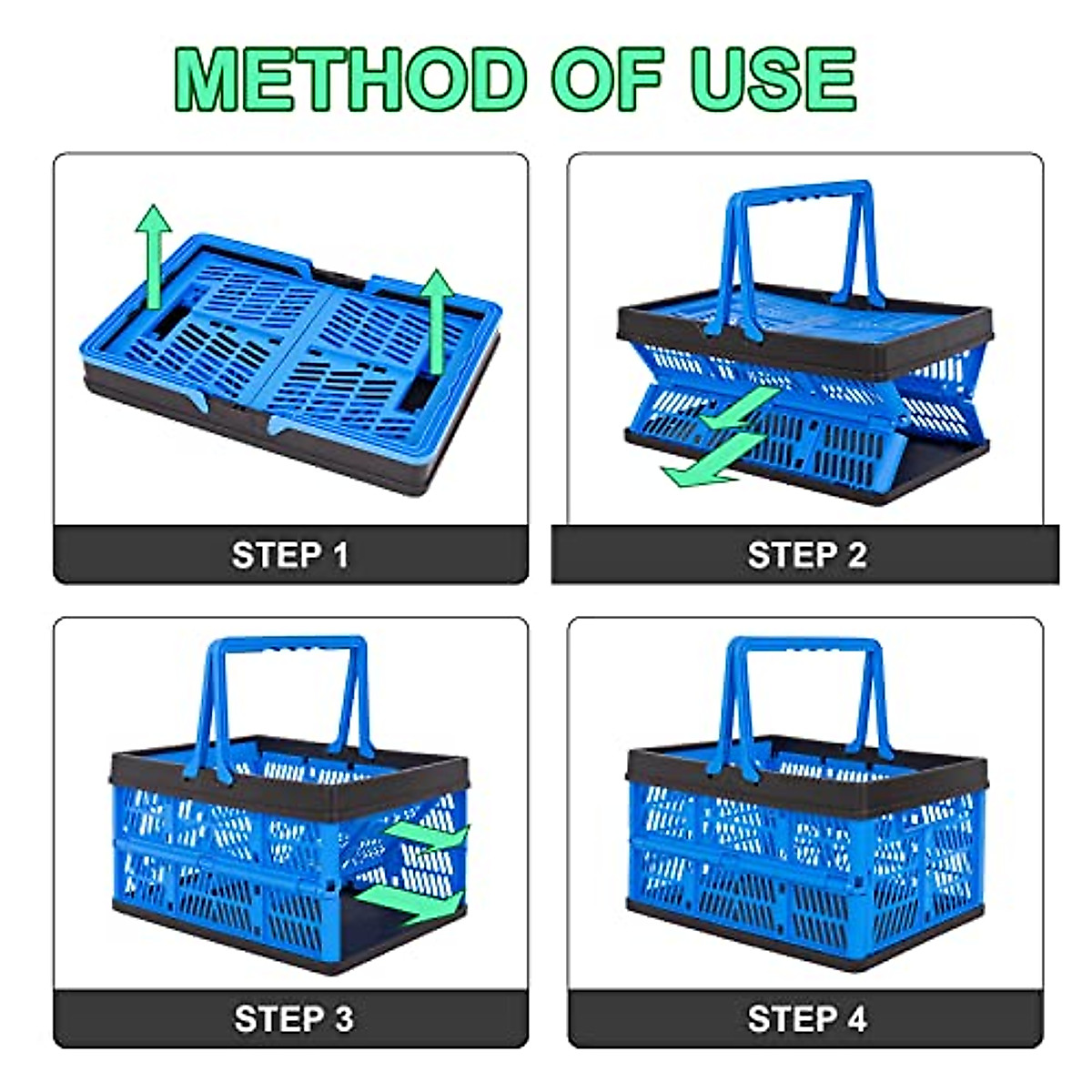 3 Packs 20Liter Collapsible Storage Crates With Handle Collapsible Plastic Shopping Basket,Stackable Multi-function Shelf Baskets Container, Hold up to 20 Lbs
