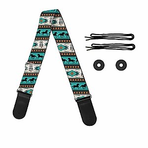SEANATIVE Boho Horse Turquoise Aztec Print Guitar Straps with Pick Pocket Electric Acoustic Guitars Musical Accessories