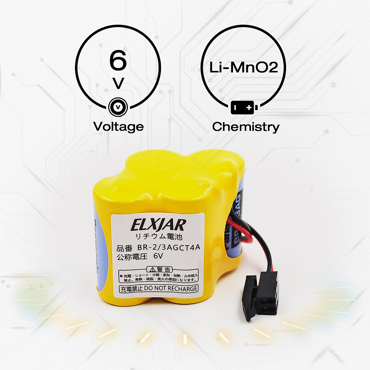 elxjar (5-Pack) BR-2/3AGCT4A 6V 4400mAh Lithium Battery Replacement for Panasonic FANUC A98L-0031-0025, CUSTOM-107, SHS749, ALIT0138, LIT0138, Ge Fanuc 18T Series CNC and PLC Controllers