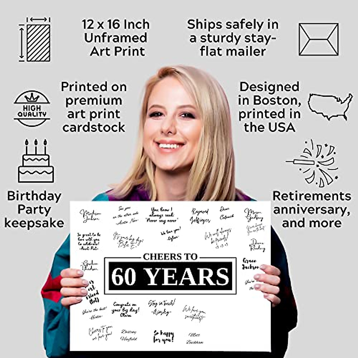 12x16 Black 60th Birthday Decorations for Men or Women, Signing Board Guest Book, Funny 60th Birthday Gifts, Sign in Poster for Sixtieth Birthday, Anniversary, Retirement Decor (12x16 Unframed)