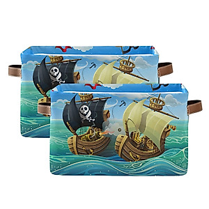 HANZHY Pirate Ship Large Fabric Storage Bins Foldable Cube Storage Bag Storage Basket with Handle for Closet Shelves Clothes Toys one size x 1