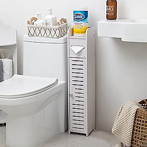 AOJEZOR Bathroom Storage Cabinet,Small Bathroom Storage Cabinet Set of 2 White-Bamboo Narrow Bathroom Cabinet Waterproof Great for Small Spaces,Slim Bathroom Storage Fit for Toilet Paper Storage