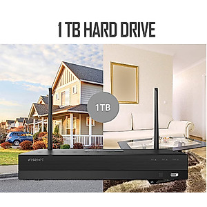 Wisenet SNK-B73047BW 4 Channel 1080p Wi-Fi NVR Surveillance System with 1TB HD, 4 Bullet Cameras 1080p Dual Antenna Indoor/Outdoor Cameras