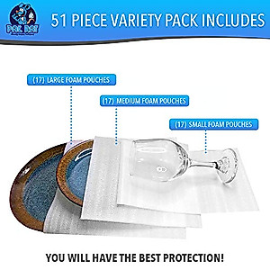 (3 Sizes) 50pc PREMIUM Cushion Foam Pouches or Sheets for Packing, Protection Wrap for Dishes, Plates, Glass, Cups, Mugs, Chinaware, Porcelain, and Valuables for Moving and Storing Supplies by Pak Rat