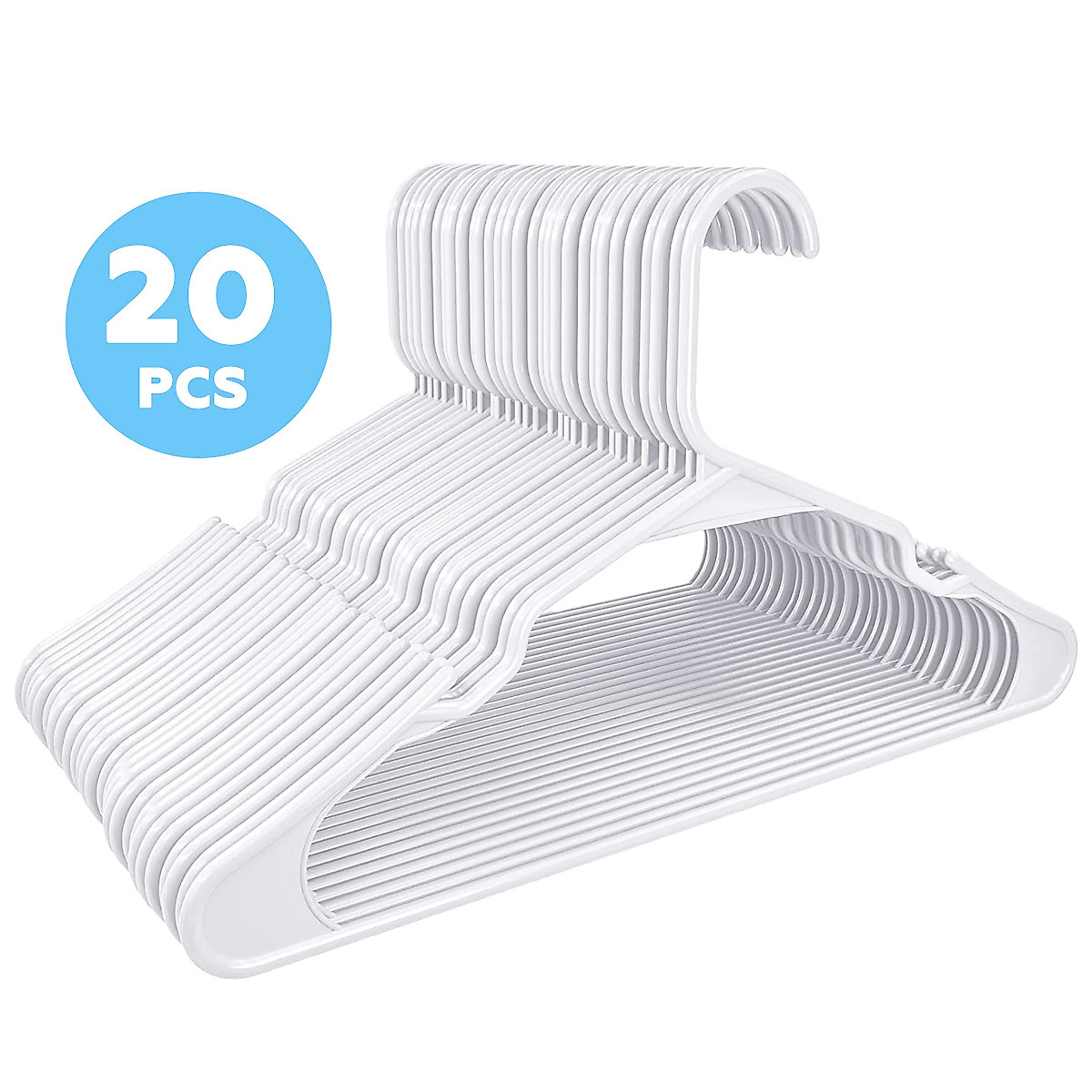 Plastic Hangers 20, 40, 60 Pack – Space Saving Hangers for Clothes – White Plastic Hangers for Neatly Hanging Clothing, Shirts, Jackets, Pants, Laundry, Dresses & More (20 Pack)