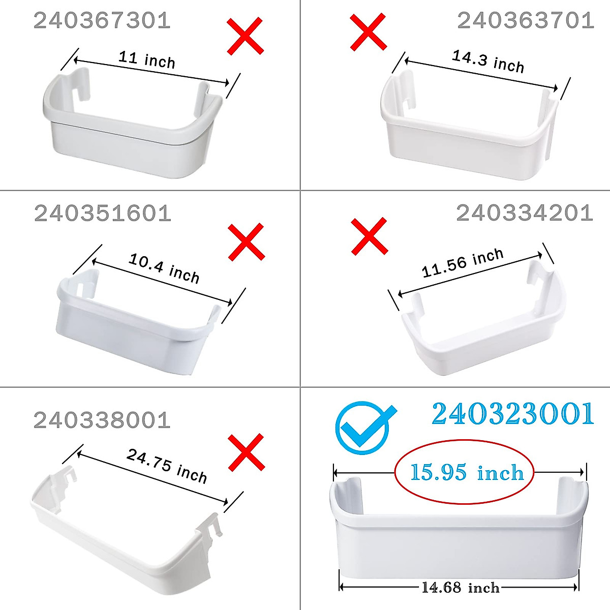 240323001 Refrigerator Door Bin, Refrigerator Side Shelf Replacement Part, (15.95in long), Fit for frigidaire kenmore, Replace AP2115741, PS429724, AH429724, 240323007, (DON’T fit freezer door)