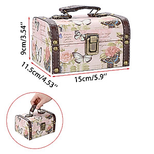 ELLDOO Decorative Treasure Chest Box, Wooden + PU Leather Storage Box for Jewelry Trinkets, Keepsakes box for Girls Women Gifts (Butterfly Pattern, Small)