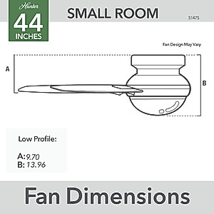 Hunter Fan Company Gilmour 44-inch Indoor/Outdoor Matte Black Casual Ceiling Fan With Bright LED Light Kit, Remote Control, Reversible WhisperWind Motor and SureSpeed Technology Included