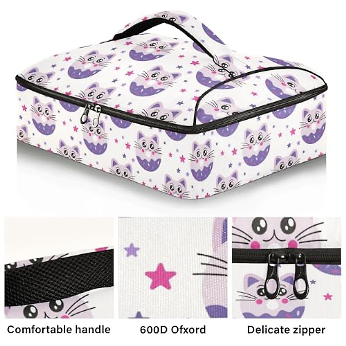 Kcldeci Insulated Thermal Food Carrier Insulated Casserole Carrier for Hot or Cold Food,Donuts and Cats Insulated Tote Bag for Potluck Cookouts Parties Picnic,Lasagna Lugger