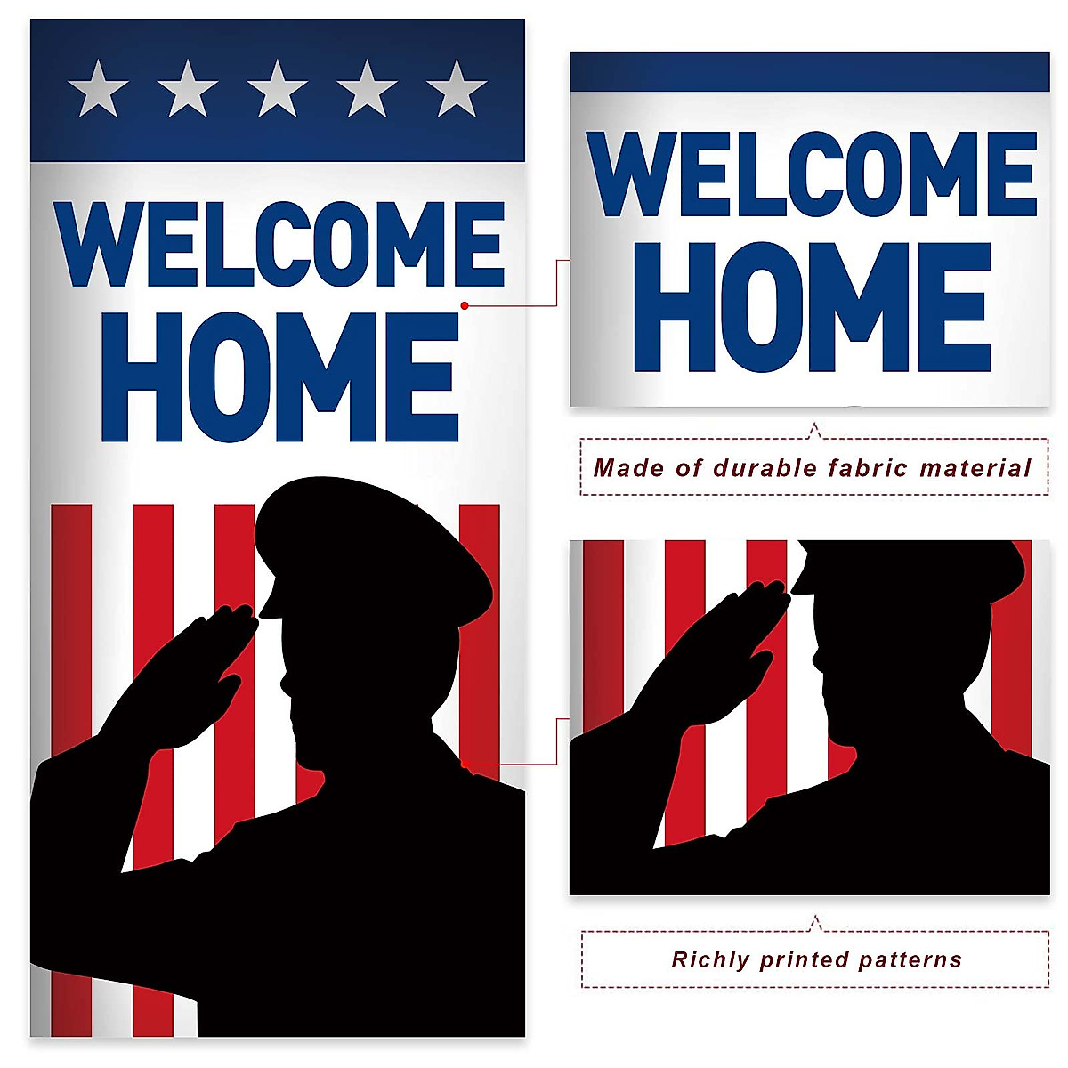 Welcome Home Banner Backdrop Photo Booth Props Soldiers Stars Airman Theme Decor for Kids Teens United State American Military Veteran Retired Going Away Party Flag Favors Supplies Decorations