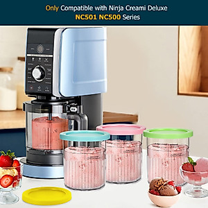 GOHOHOF for Ninja Creami Deluxe Pints and Lids - 4 Pack Extra Replacement Pints Compatible with Ninja Creami NC501 NC500 Series Deluxe Ice Cream Maker Creamy Deluxe Pint Containers