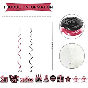 40Pcs Rose Gold 21st Birthday Decorations for Her Hanging Swirls, No-DIY 21st Birthday Decorations Ceiling Streams, Hello 21 Hanging Swirls 21st Birthday Decorations for Her cocomigo