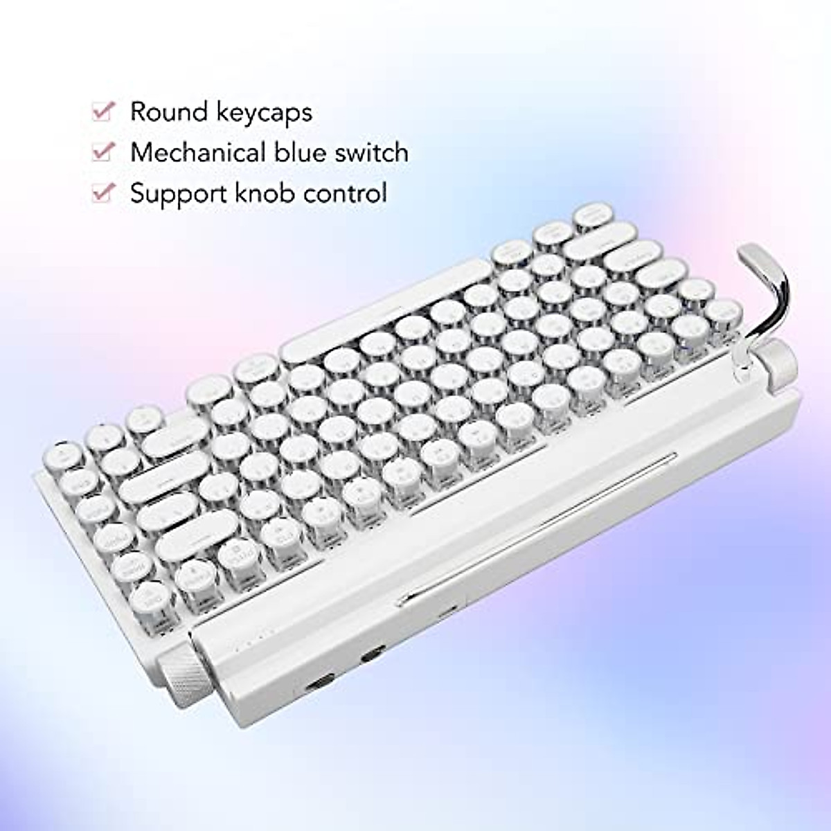 Rosvola Mechanical Keyboard, Ergonomic 83 Keys Blue Switch Round Keycaps Gaming Keyboard for Laptop (White)