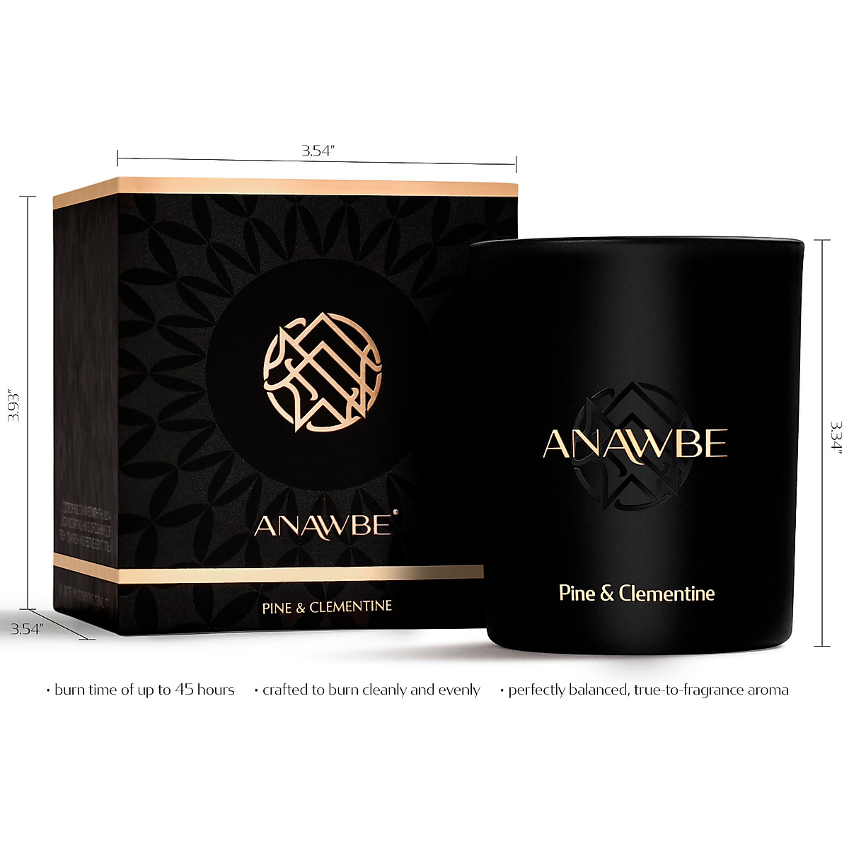 ANAWBE Pine & Clementine Scented Candle, Scented Candles for Men, Soy Candles, Invigorating Pine Candle for Home, Masculine Black Candles, 45-Hour Long-Burning, A Premium Aromatherapy Candle