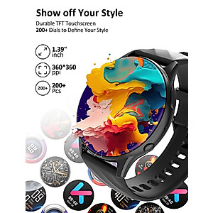 Kumi Smart Watch for Men Women, 1.39" Smartwatch for Android & iOS, Answer/Make Call, Voice Assistant, IP68 Waterproof Fitness Activity Tracker, 100+ Sport Modes, Heart Rate and Sleep Monitor, Black