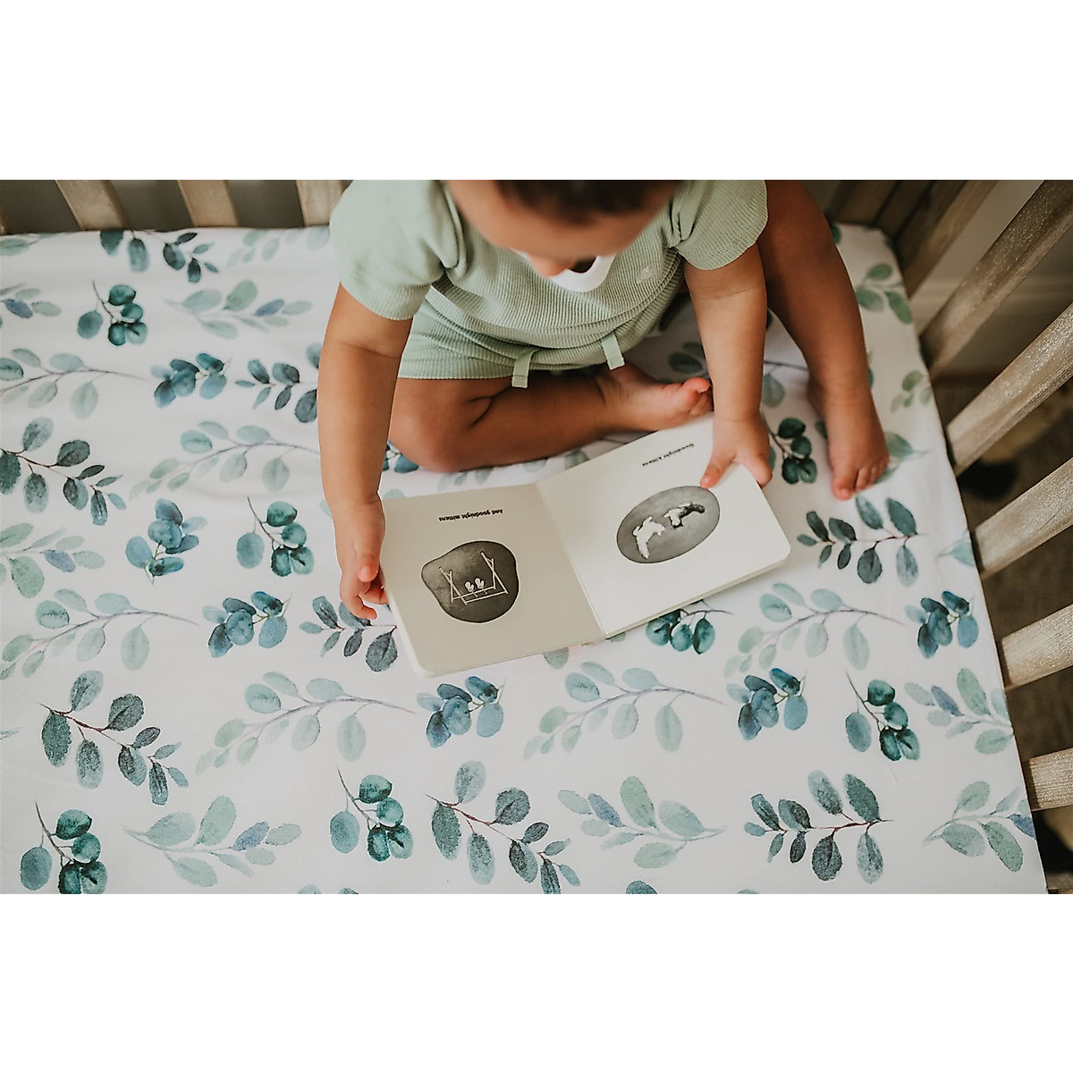 NODNAL CO. 3 Fitted Crib Sheets Leafy Set - 100% OEKO-TEX Cotton Baby Girl/Boy Nursery Bedding - Gender Neutral Leaves, Greenery, Floral Eucalyptus Standard Baby Toddler Crib Mattress 28”x52”x9” Sheet