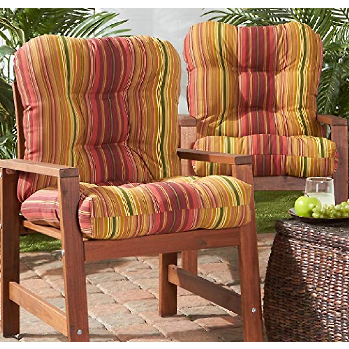 Greendale Home Fashions Outdoor Seat/Back Chair Cushion, 2 Count (Pack of 1), Cinnamon Stripe