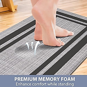 WEZVIX Anti Fatigue Kitchen Floor Mat 2 PCS, 1/2 Inch Thick Comfort Cushioned Standing Mat Set, Non Skid Kitchen Rugs and Mats Waterproof PVC Memory Kitchen Mats for Floor Sink Office Laundry, Black