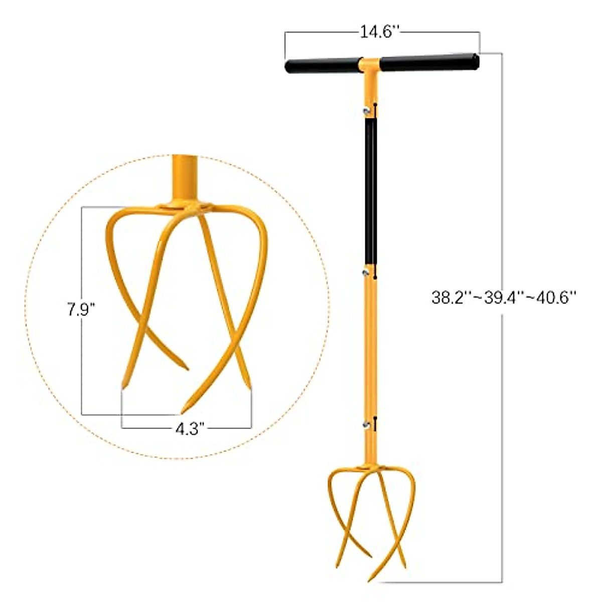 Hand Tiller Garden Tiller, Manual Twist Tiller with Long Handle, Garden Tiller Claw Cultivator Lawn Aerator Soil Ripper for Gardening Bed and Plant Box, 3 Adjustable Height