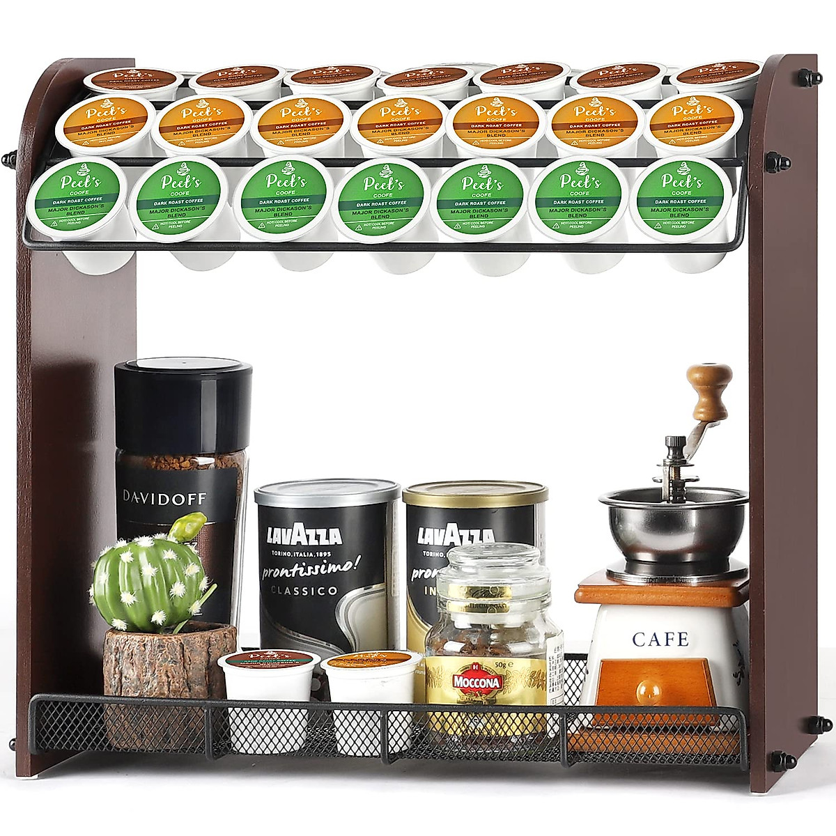 VINAEMO K Cup Holder Large Capacity Coffee Pod Holder Coffee Bar Accessories and Cup Storage Organizer Save Space for Home Office Kitchen Counter Organizer(Espresso Brown)