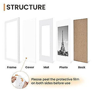 upsimples 11x14 Picture Frame Set of 5, Display Pictures 8x10 with Mat or 11x14 Without Mat,Wall Gallery Photo Frames, White