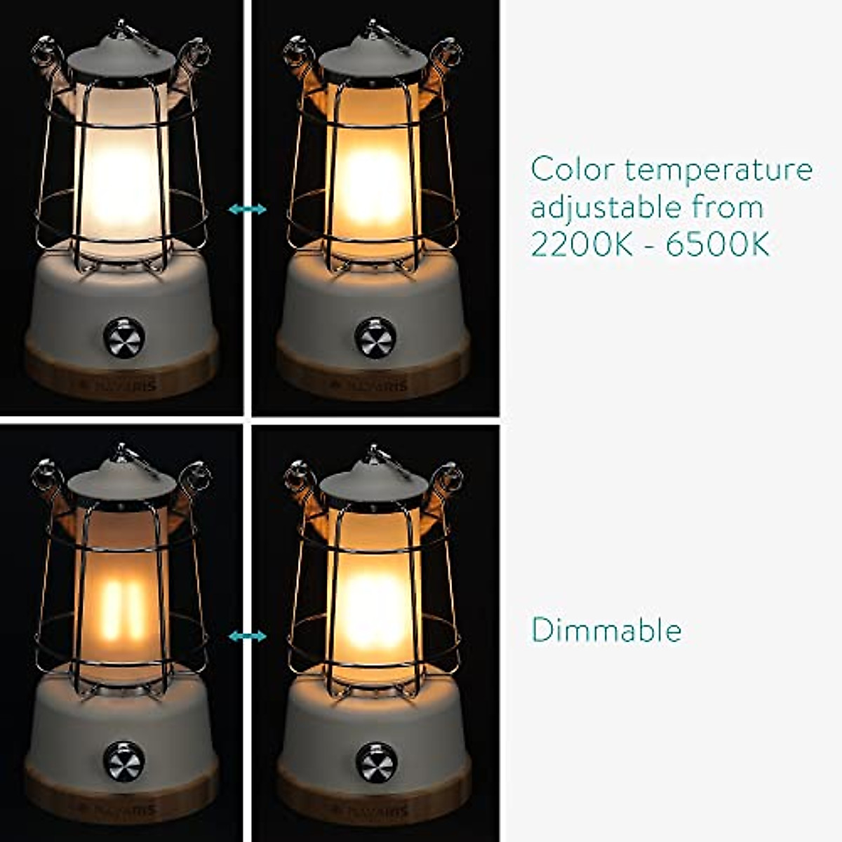 Navaris Camping Lantern with Rechargeable Battery - Portable Garden Lantern for Outdoor and Indoor Use with Power Bank for Charging Phones - White
