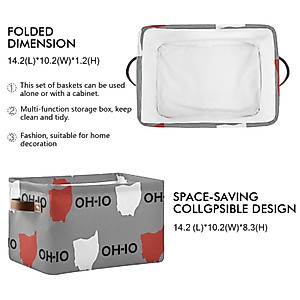 Oh-io State Storage Bin with Handle,Rectangular Foldable Storage Basket Large Storage Collapsible for Shelves Closet Bedroom Living Room