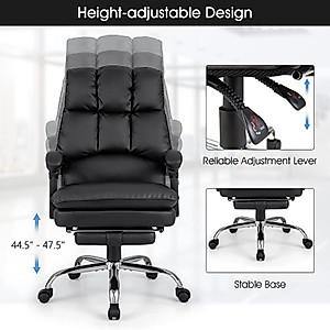 Giantex Ergonomic Office Chair with Footrest, PU Leather Reclining Chair with Padded Armrests & Soft Cushioned, Executive Office Chair, Adjustable Swivel Computer Desk Chair for Home Office, Black