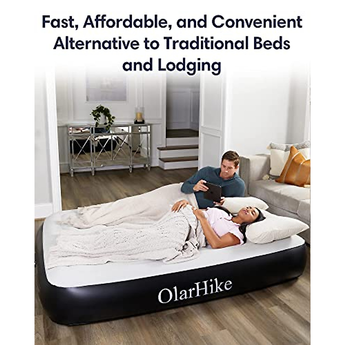OlarHike Queen Air Mattress with Built in Pump,Inflatable Blow Up Airbed with Storage Bag,13" High Speed Inflation Black, Camping Accessories, Travel and Guests & Indoor