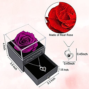 Childom Preserved Flower Birthday Gifts For Women,Purple Rose Flowers Mothers Day Rose Gifts for Mom,Valentines Gifts for Her,Fresh Real Rose Flower With Necklace I Love You Gifts For Mom,Wife,Grandma