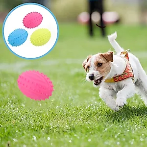 LUOZZY 3Pcs Dog Chewing Ball Puppy Squeaky Ball Interactive Teething Rugby Ball Toy Indoor Outdoor Plaything Pet Supply