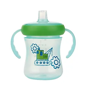 The First Years - Soft Spout Sippy Cup - Toddler Trainer Cup for 6+ Months -With Handles and Leak Proof Lid - 7 Oz - Construction Print - 2 Count