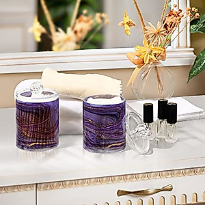 Coikll Purple Marble Qtip Holder with Lid 2PCS Apothecary Jars Storage Containers, Clear Plastic Canister for Cotton Swab,Floss Picks, Cosmetics