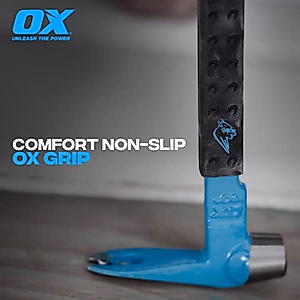 OX Tools Unique Hammer Head 12" Pry Bar - Multi-Functional Tool with Cats Paw, Crowbar | Rubber Grip, Polished Beveled Claws - Forged Steel Design for Strength and Durability