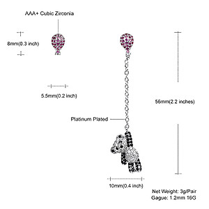 Suplight Asymmetrical Earrings Cubic Zirconia Bear Ballon Mismatch Stud Dangle Earrings for Women