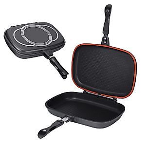 GLOGLOW Double Sided Frying Pan, Anti Scalding Handle Mini Frying Pan Portable Grill Pot Omelette Pot Vintage Aluminum Frying Pan Grill Cookware Kitchen Supplies