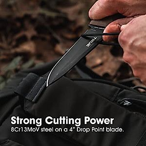 TRUE Fixed Blade 4 Inch Task Knife | Fixed Blade Knife with 4" Drop Point Blade, Black