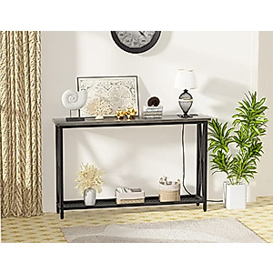 Zoopolyn Console Sofa Table with Power Outlet and USB Ports Narrow Couch Table for Living Room 47 Inch Entrance Hallway Table with Shelf Grey Oak